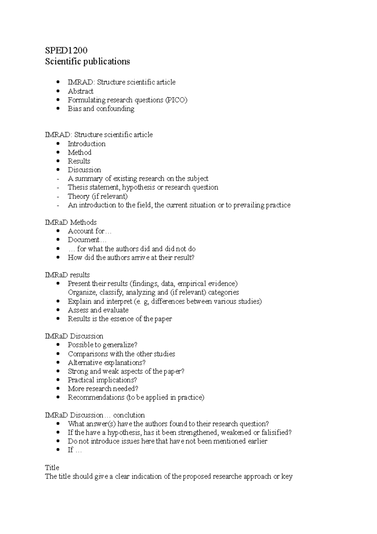 SPED1200 - SPED Scientific publications IMRAD: Structure scientific ...
