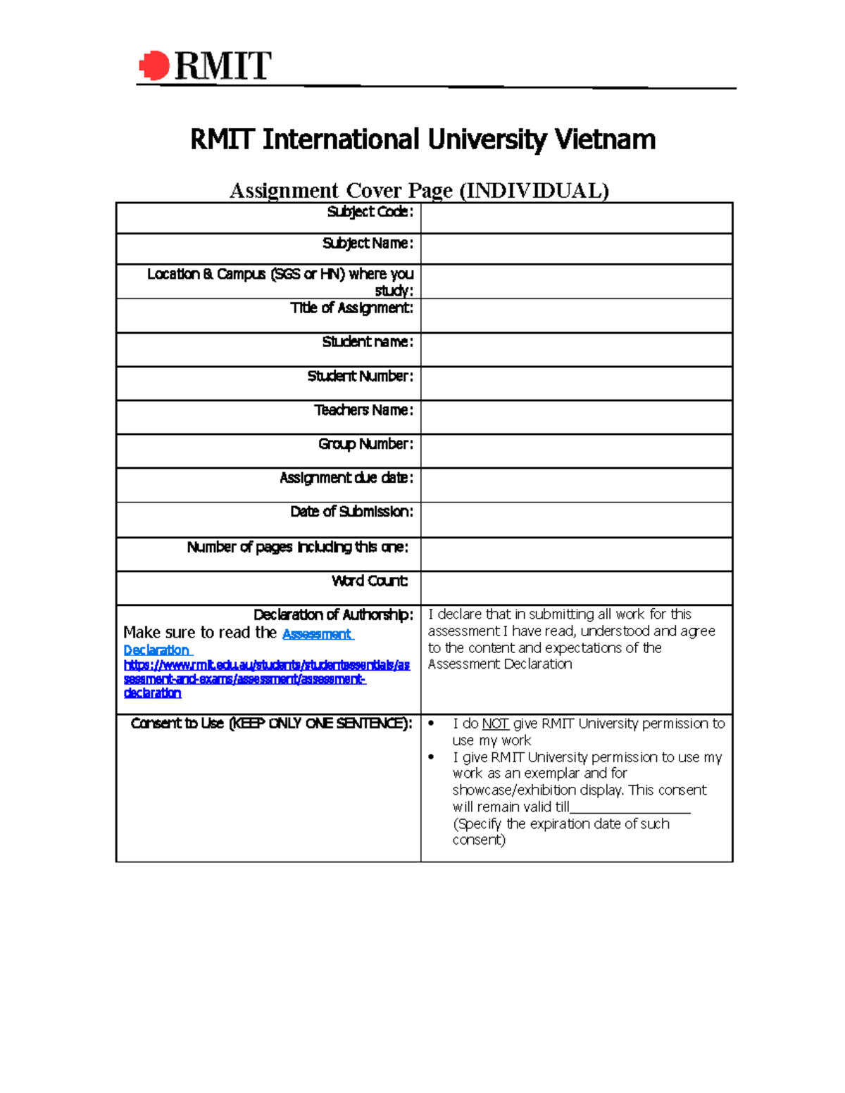cvSheet Individual Work - RMIT International University Vietnam ...