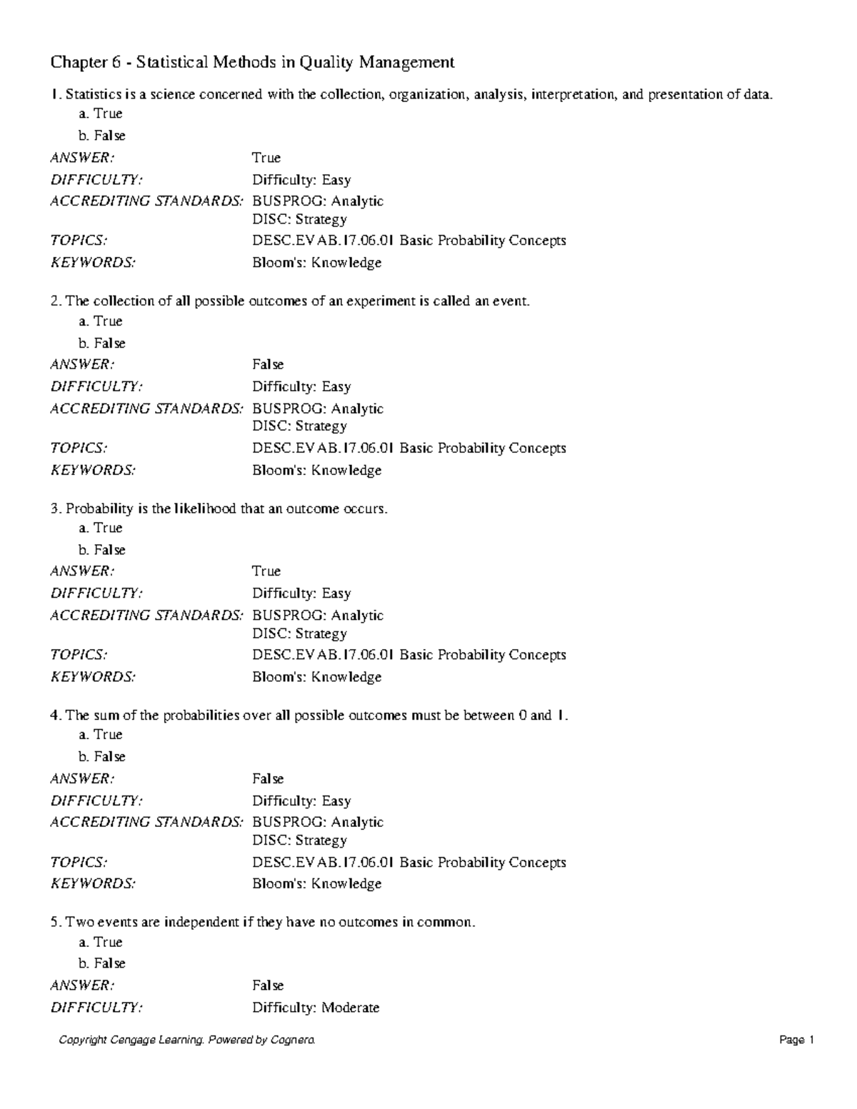 Chapter 6 Statistical Methods in Quality Management - 1. Statistics is a science concerned with ...