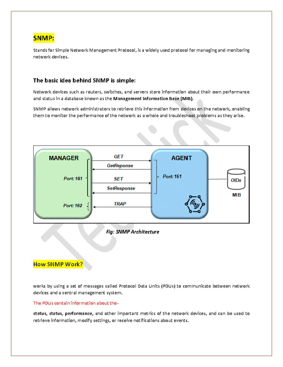 SNMP Baiscs - SNMP: Stands for Simple Network Management Protocol, is a ...