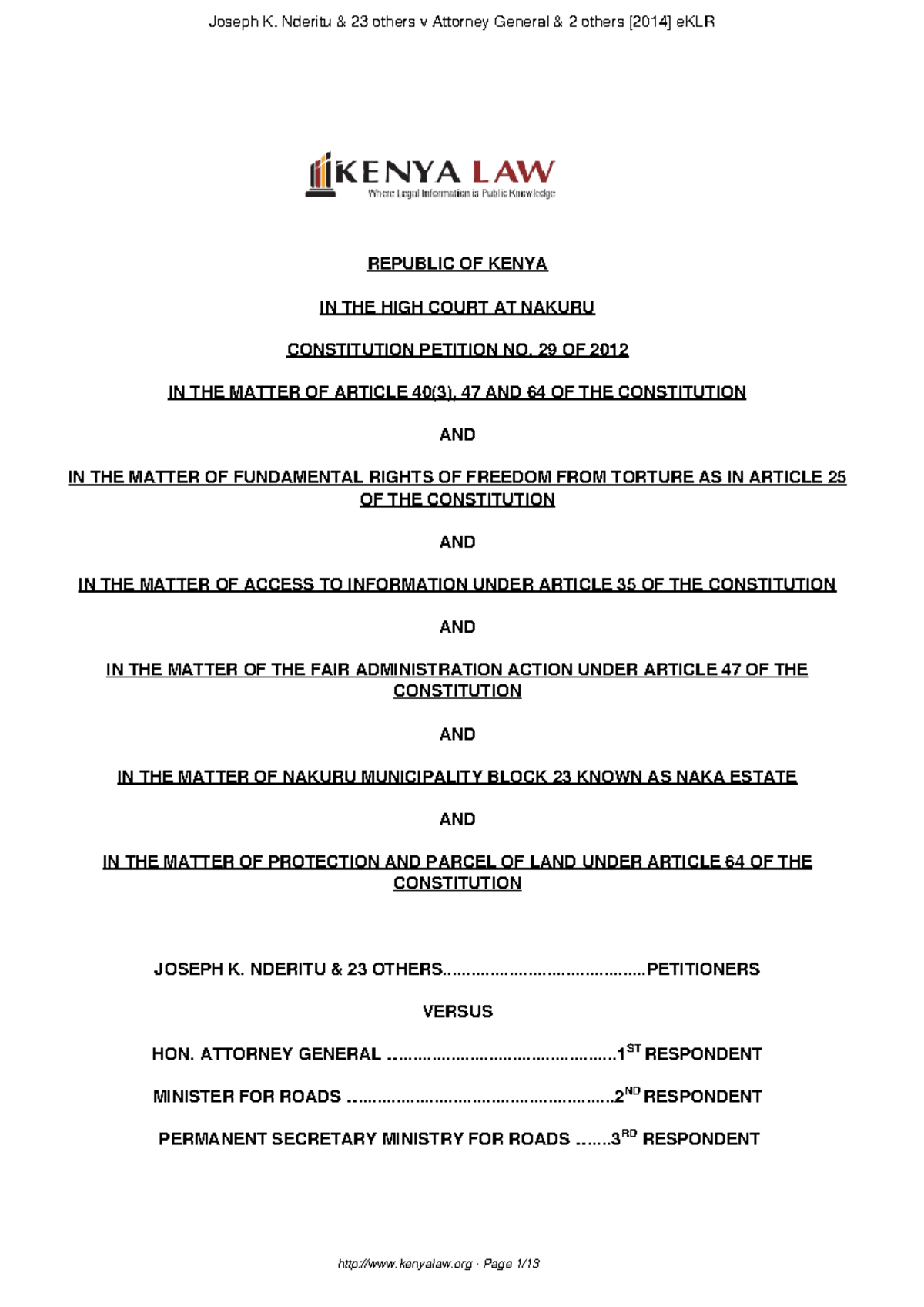 Constitution Petition 29 of 2012 .pdf Eminent Domain - REPUBLIC OF ...