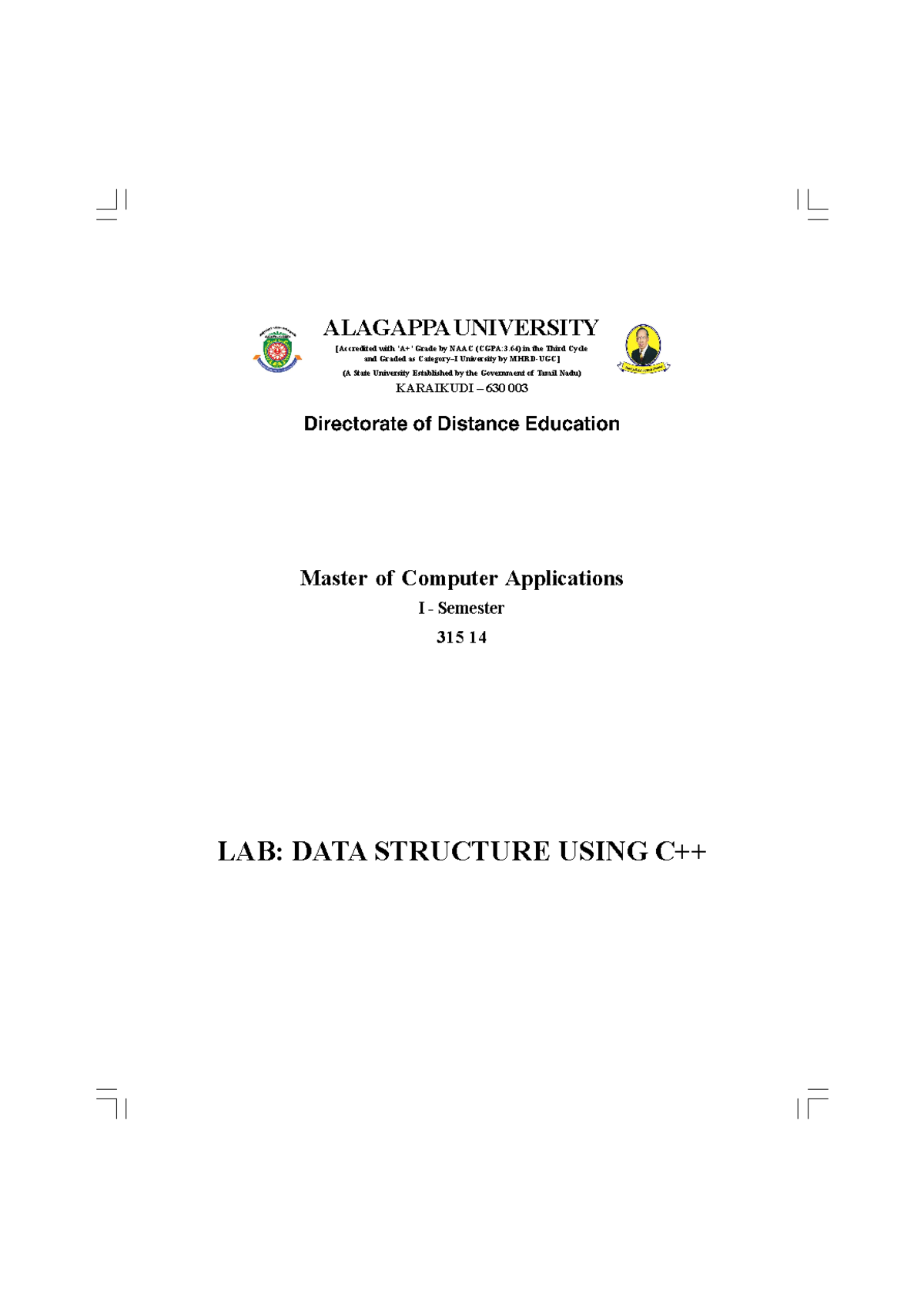 PG MCA Computer Applications 315 14 Data Structure Using C++ Lab MCA - Master of Computer - Studocu