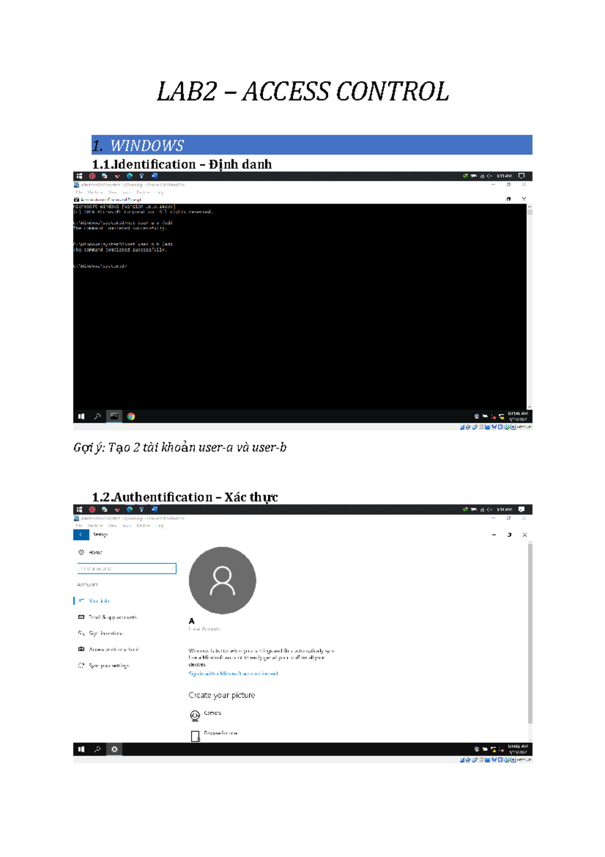 Thực hành An toàn và bảo mật thông tin - LAB2_AccessControl - LAB2 – ACCESS CONTROL 1. WINDOWS 1 ...