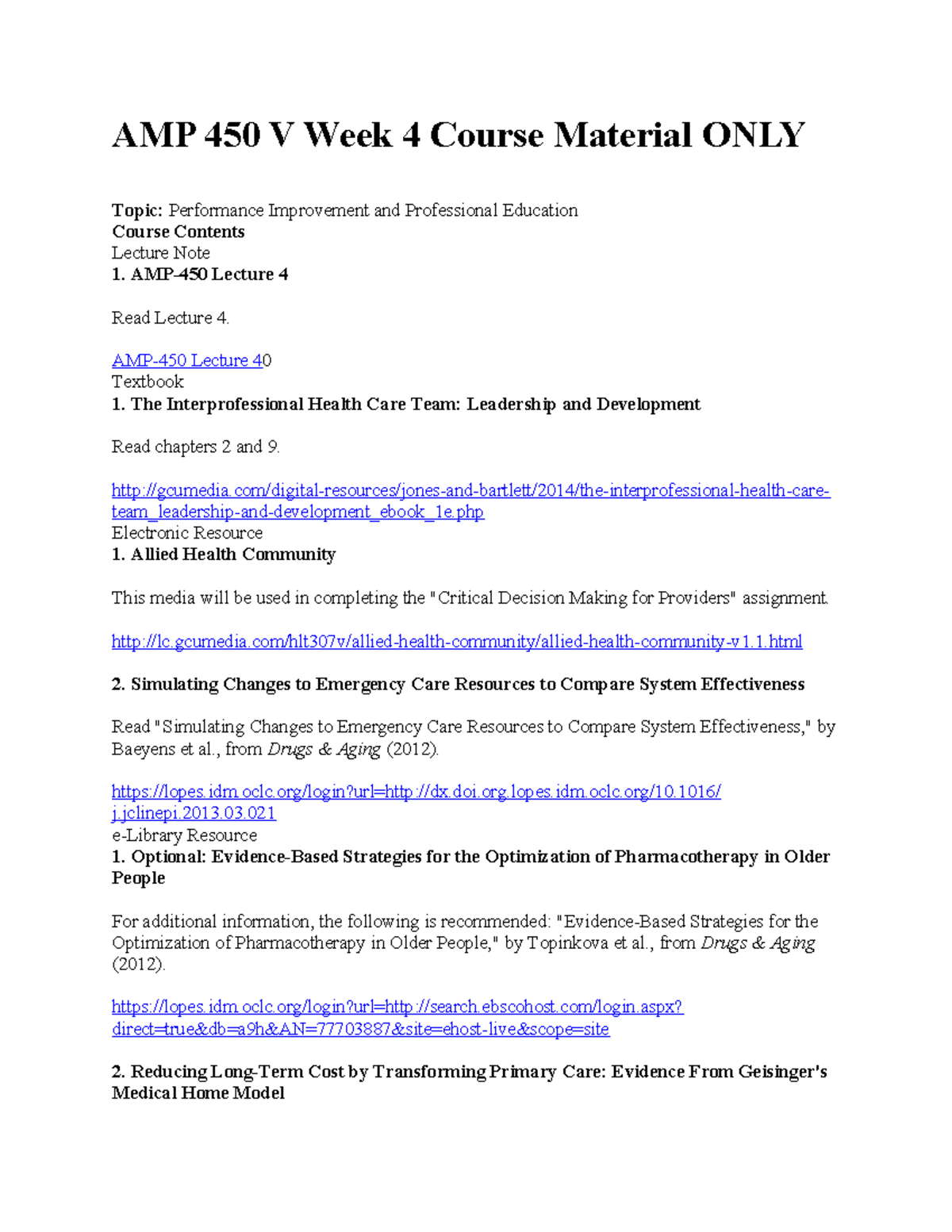 AMP 450 V Week 4 Course Material ONLY - AMP 450 V Week 4 Course ...