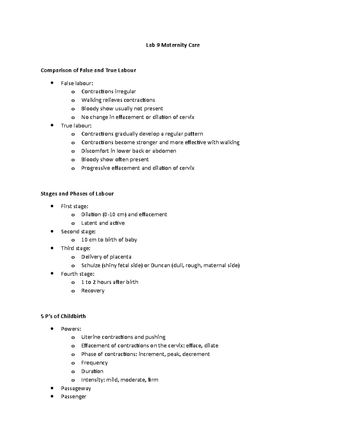 Lab 9 Maternity Care - Lab 9 Maternity Care Comparison of False and ...