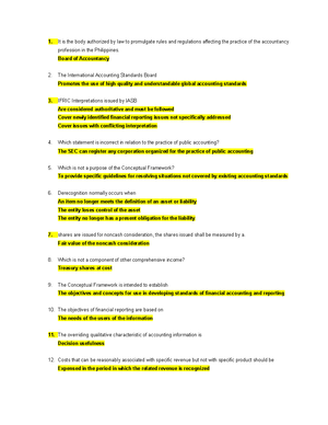 Conceptual Framework Summary - CONCEPTUAL FRAMEWORK PURPOSE AND STATUS Sets out the concepts ...