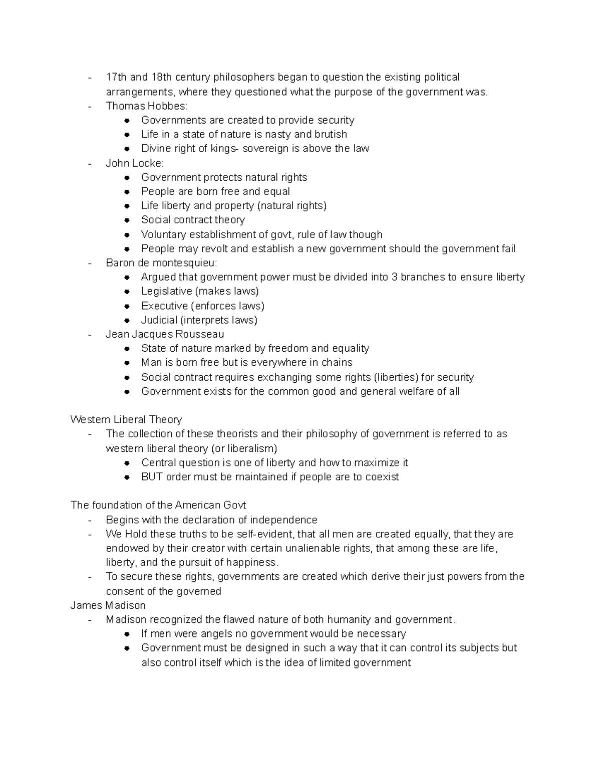POS 2041 - Notes from first weeks - 17th and 18th century philosophers ...