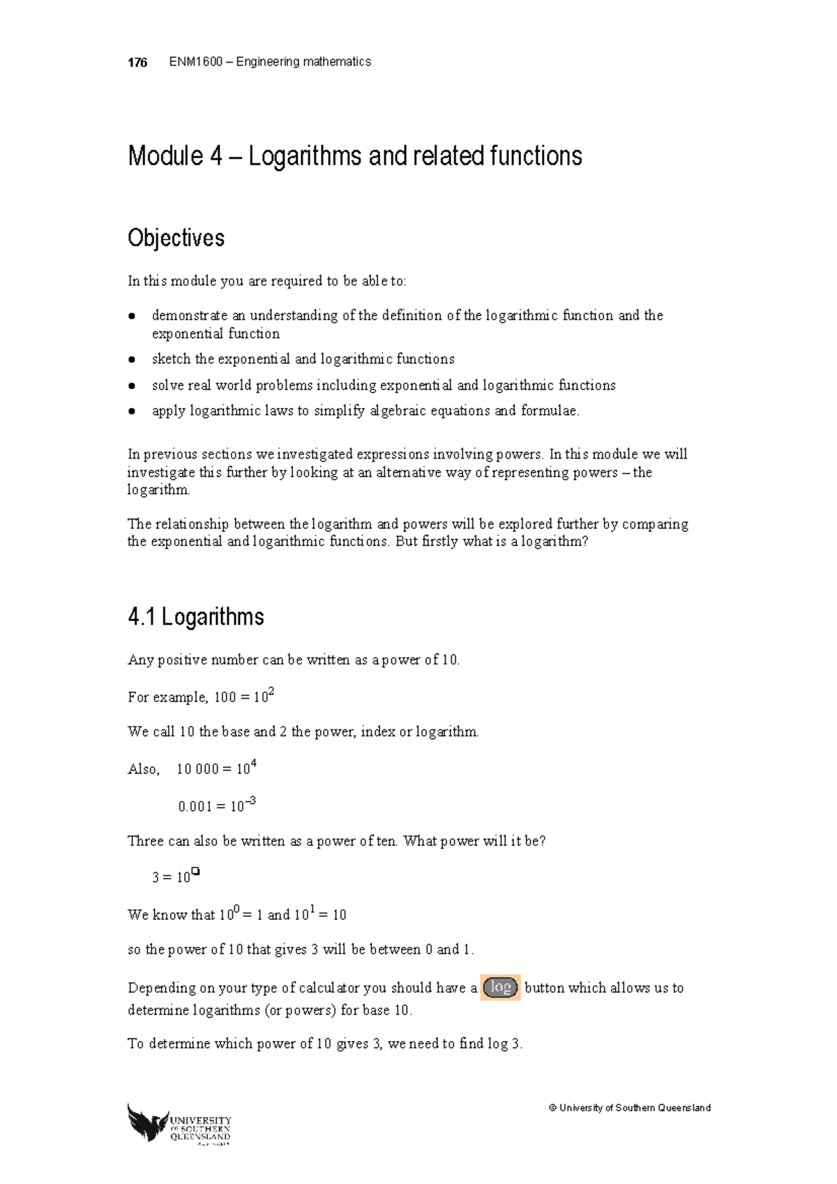 ENM1600 2013 Module Notes 4 - Logarithms and related functions ...