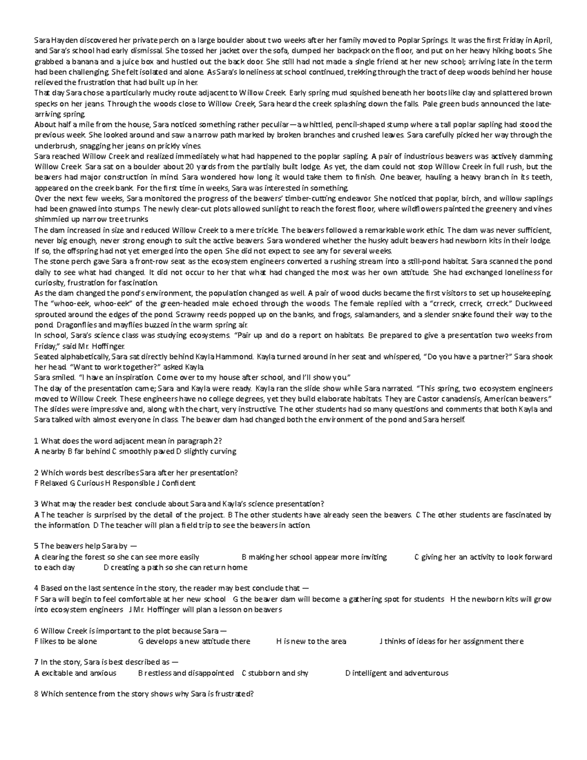 Comprehension - notes - Sara Hayden discovered her private perch on a ...