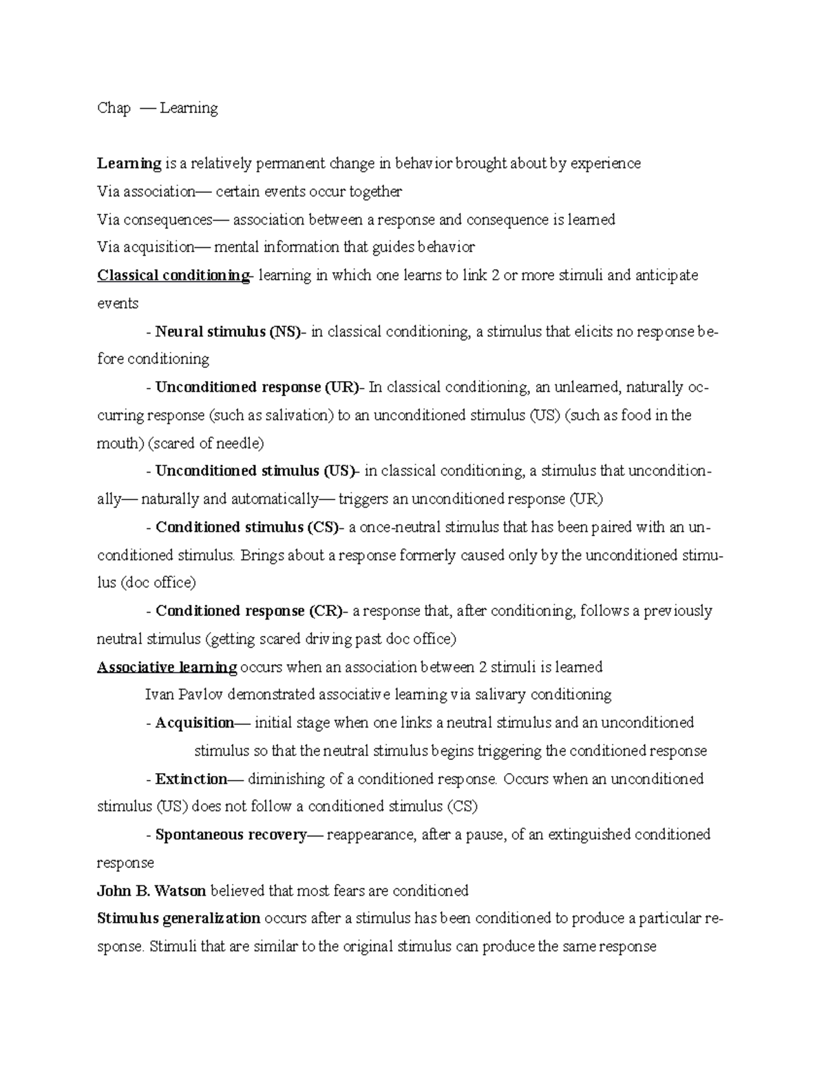 Chap 6- Learning - Notes - Chap — Learning Learning is a relatively ...