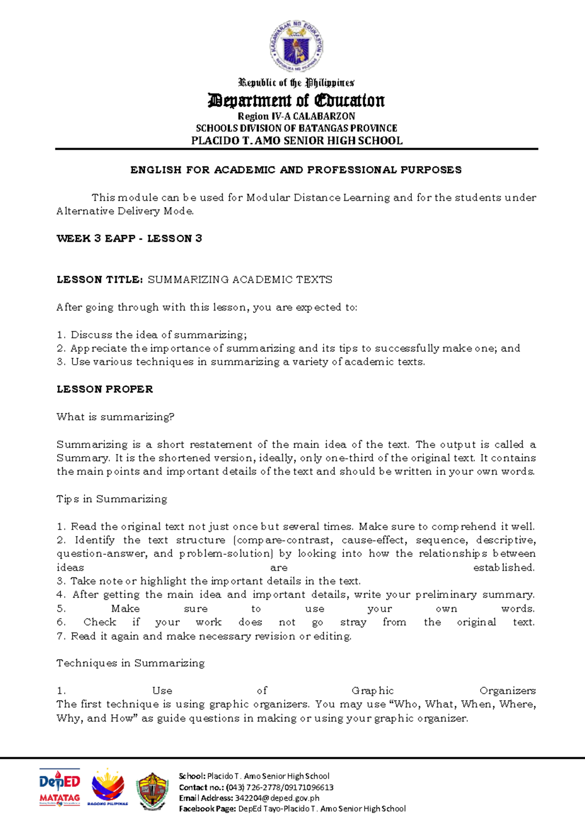 EAPP Modules FOR MDL WEEK 3 Lesson 3 1 - Department of Education Region IV-A CALABARZON SCHOOLS ...