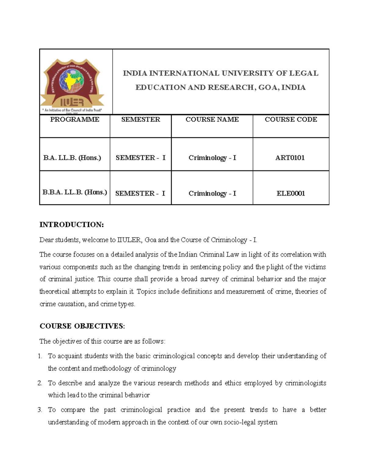 Syllabus - student of 1 st year ballb - INDIA INTERNATIONAL UNIVERSITY ...