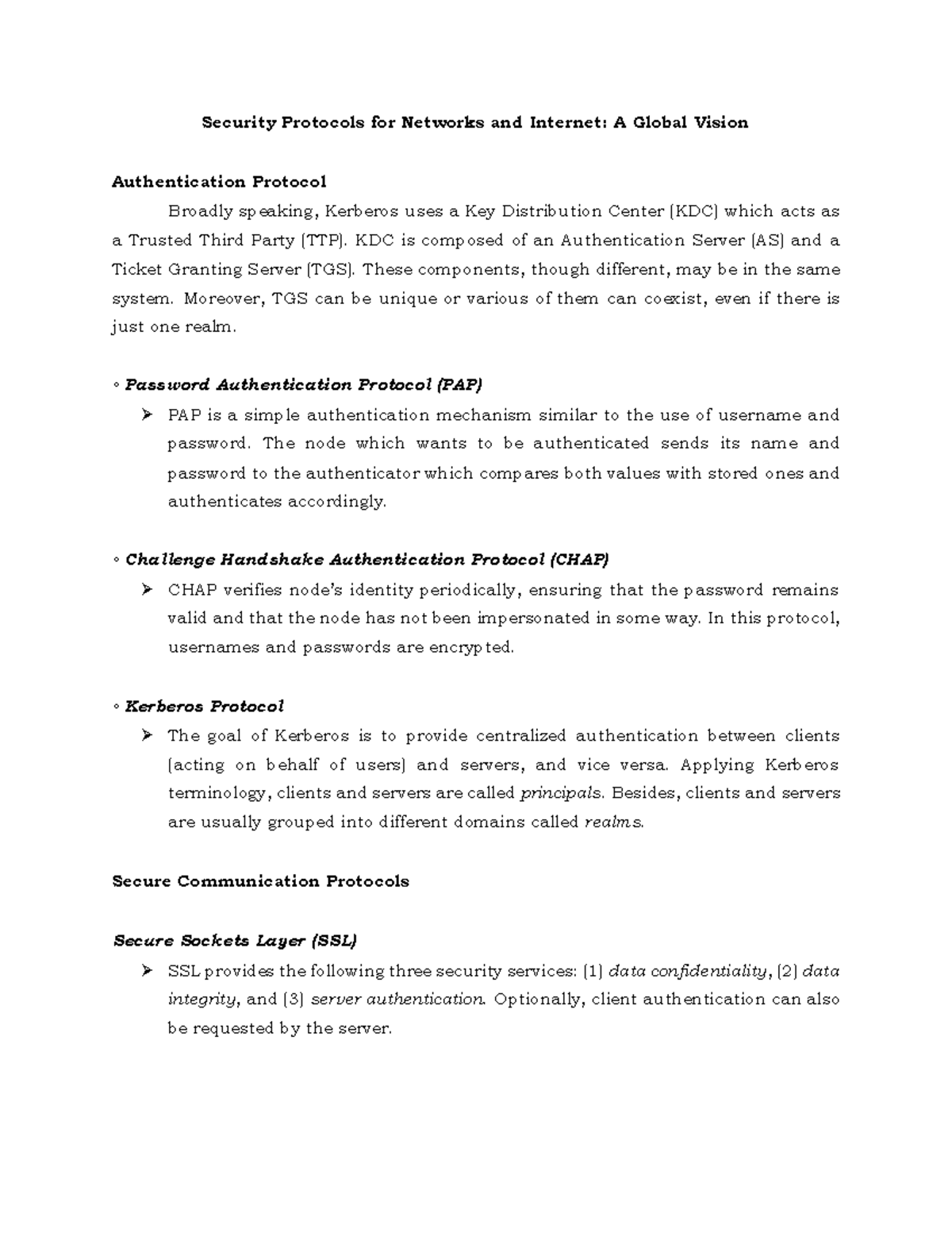 Security Protocols for Networks and Internet- A Global Vision ...