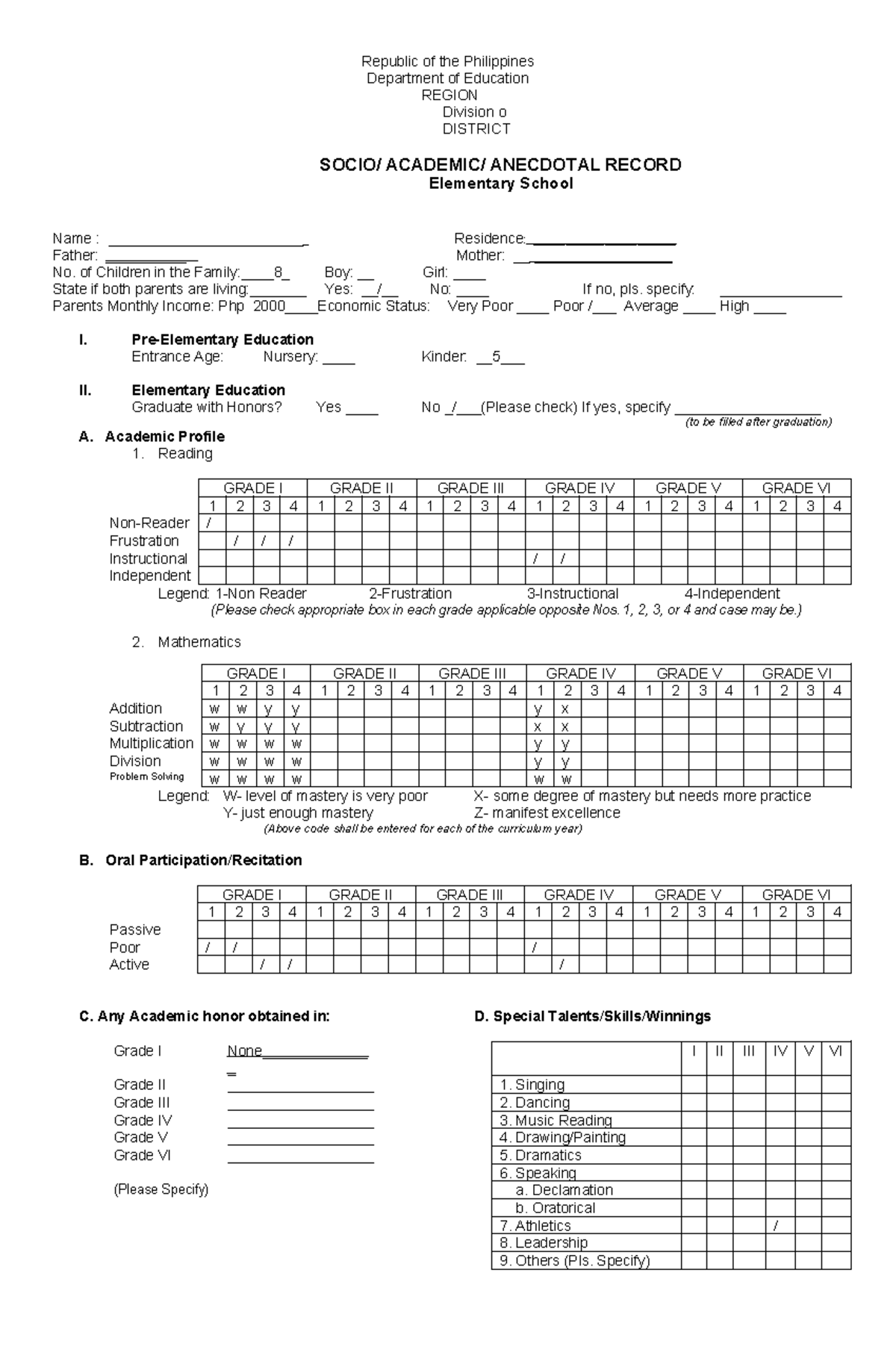 Sample-anecdotal record - Republic of the Philippines Department of ...
