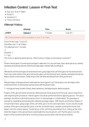 Infection Control Lesson 2 Post-Test BSN206-17 Foundation of Nursing ...