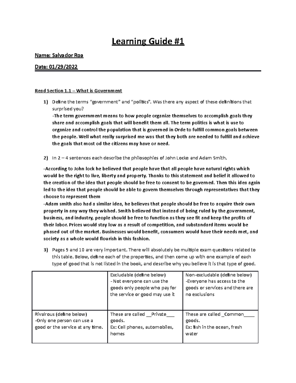 Learning Guide #1 completed U.S Government - Learning Guide Name ...