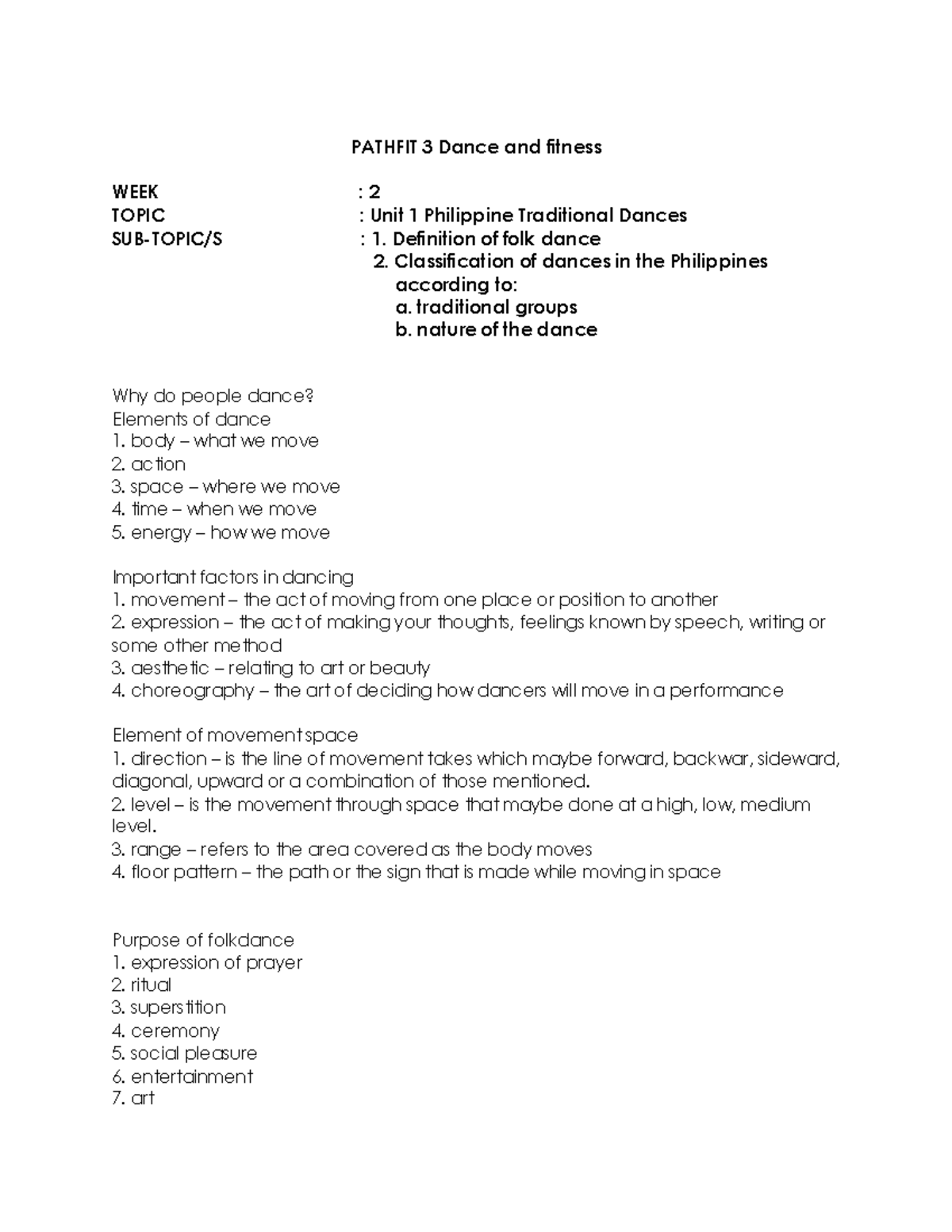 Pathfit 3 Week 2 Dance and fitness handouts - PATHFIT 3 Dance and ...