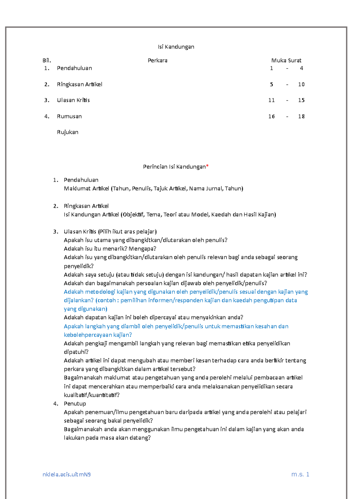 Format Ulasan Artikel - Lecture notes 1 - Isi Kandungan Bil. Perkara ...