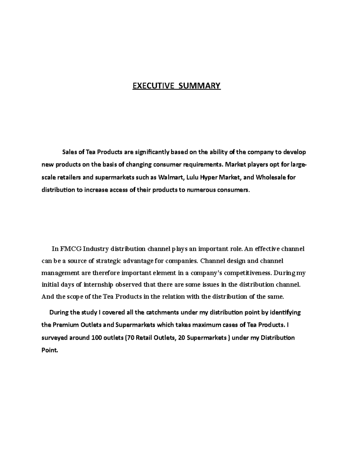 SIP Jibin - Mandatory - EXECUTIVE SUMMARY Sales of Tea Products are ...