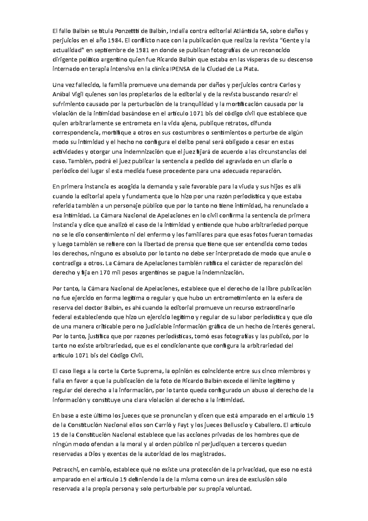 El fallo Balbín Explicado - El fallo Balbín se titula Ponzettti de ...