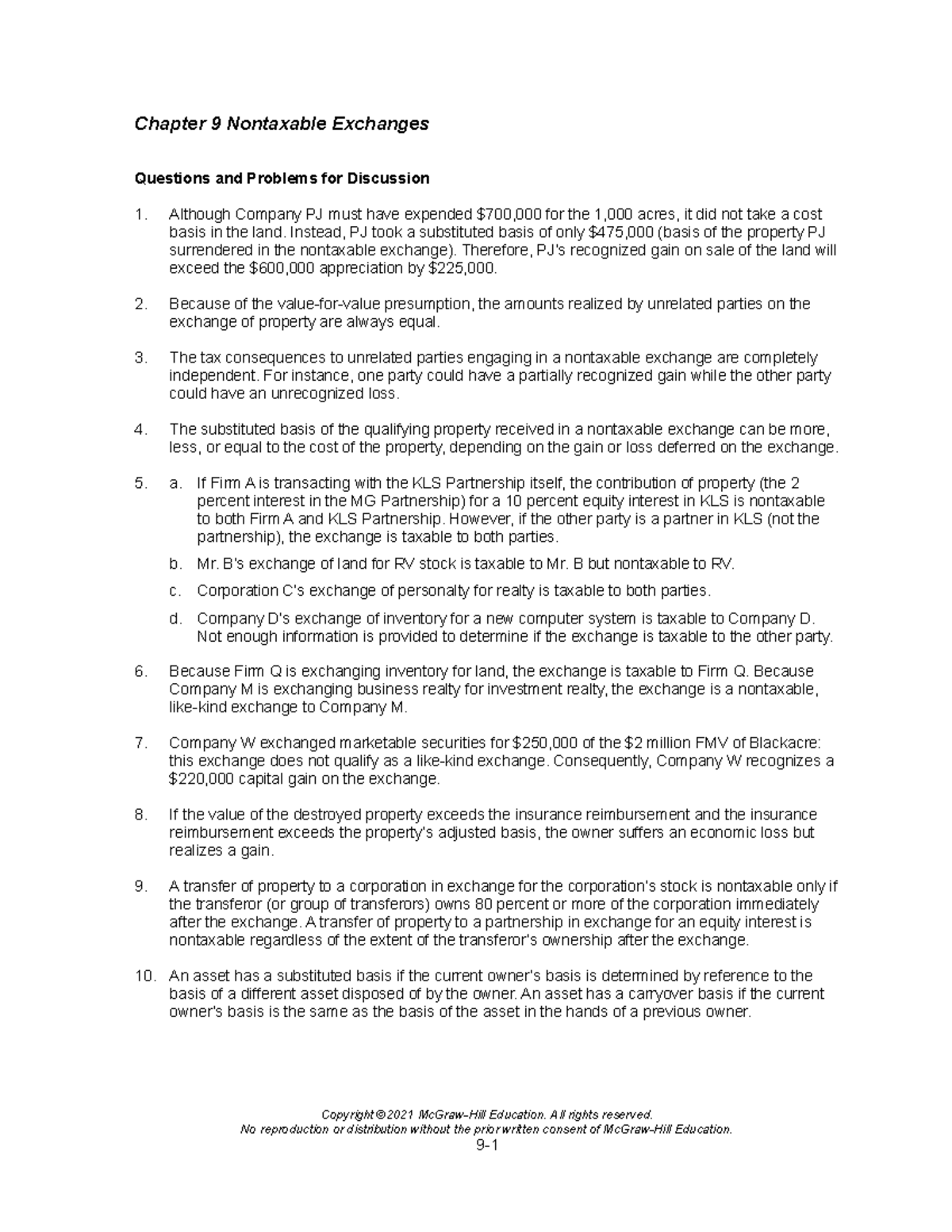 Jones 24e Chap 09 Homework - Chapter 9 Nontaxable Exchanges Questions ...