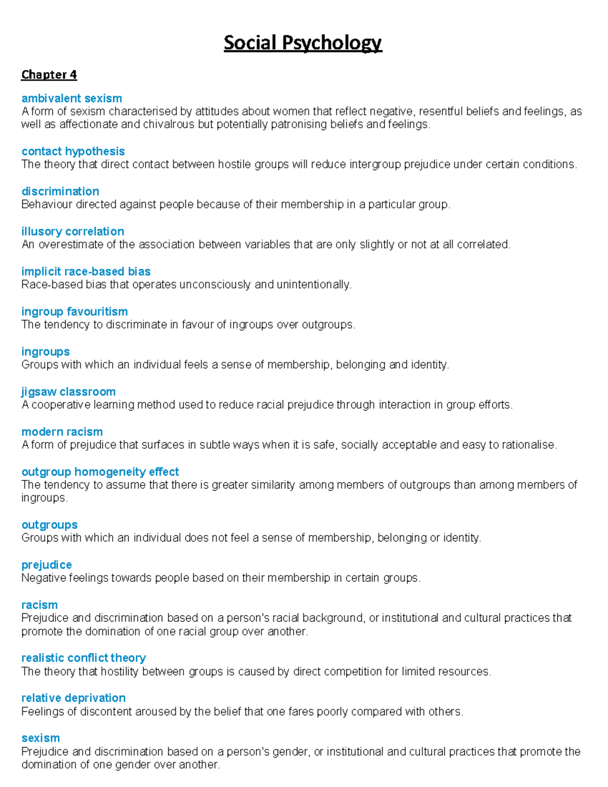 Social Psychology Revision - Chapter 4 - Social Psychology Chapter 4 ...