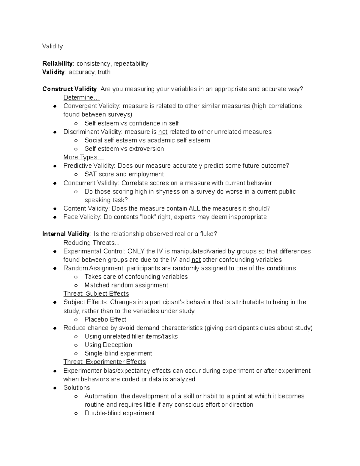 Module 7 Notes - Validity Reliability : consistency, repeatability ...