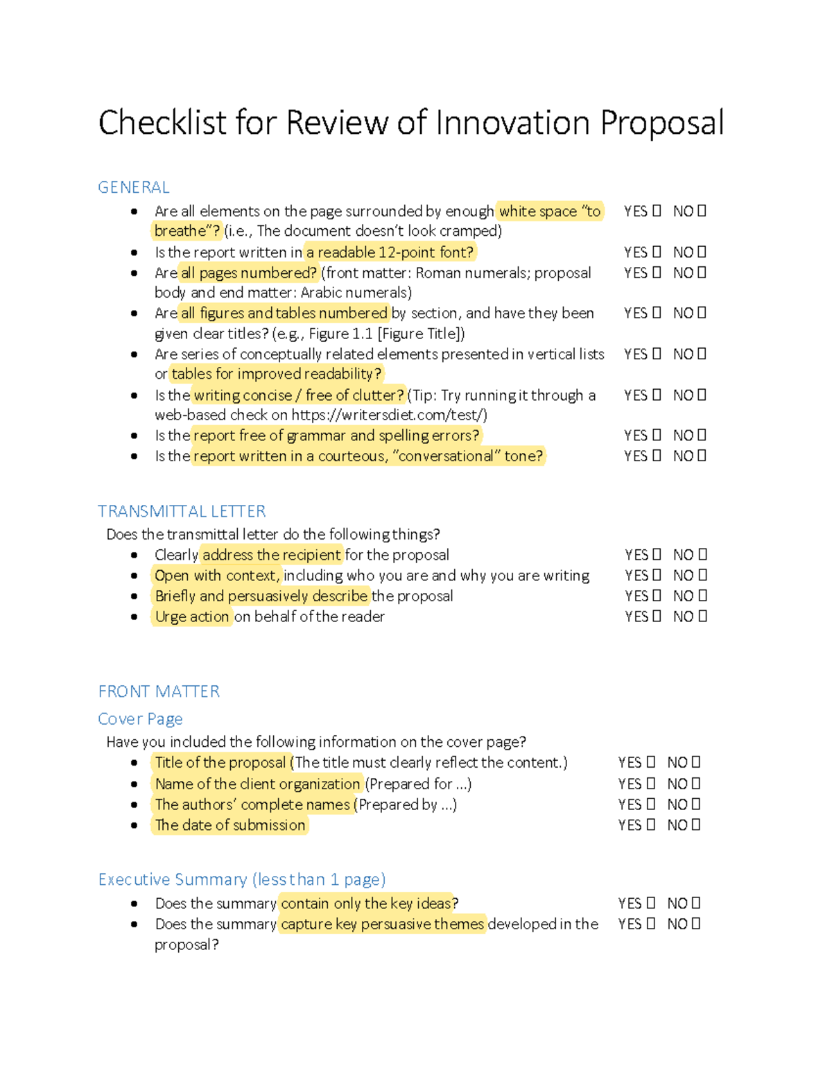 3. Proposal checklist - Engineering - Checklist for Review of ...