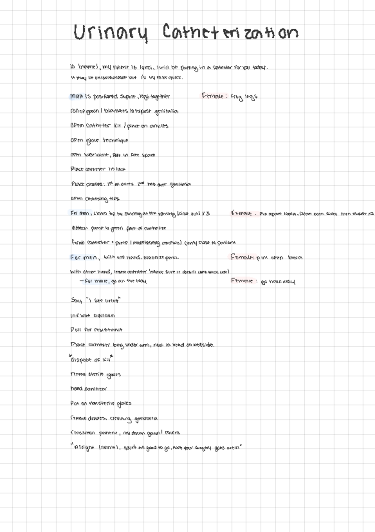 Foley catheter competencies - Urinary Catheterization Hi l name/ ,my ...
