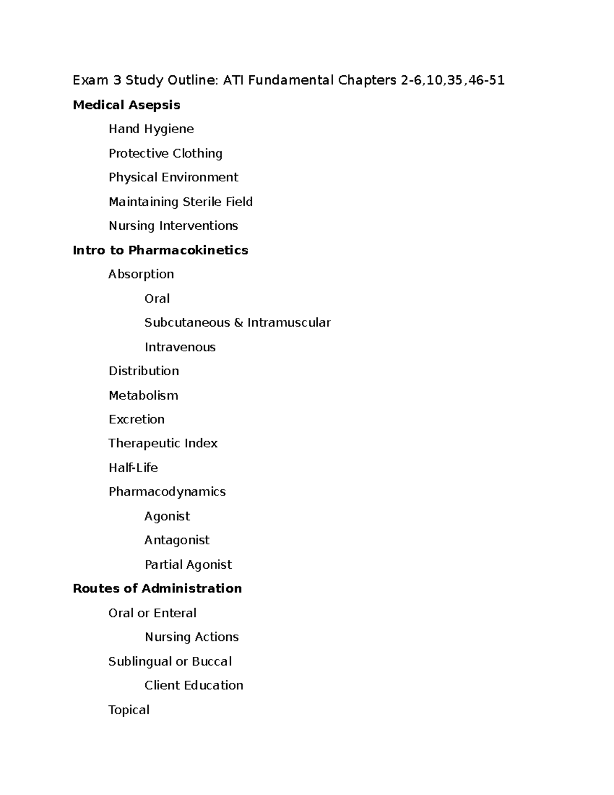 Exam 3 Study Outline - Exam 3 Study Outline: ATI Fundamental Chapters 2 ...