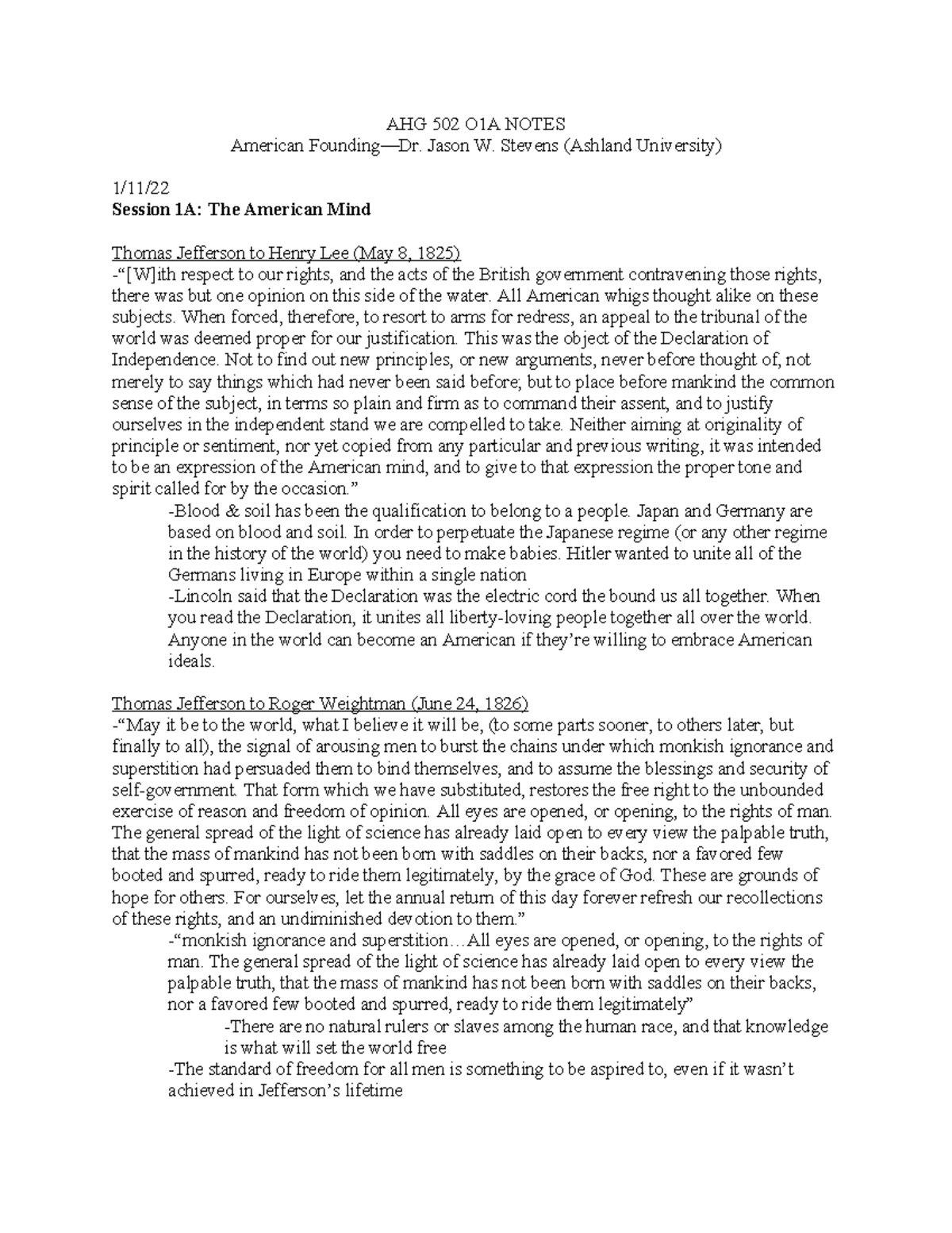American Founding-Stevens - AHG 502 O1A NOTES American Founding—Dr ...