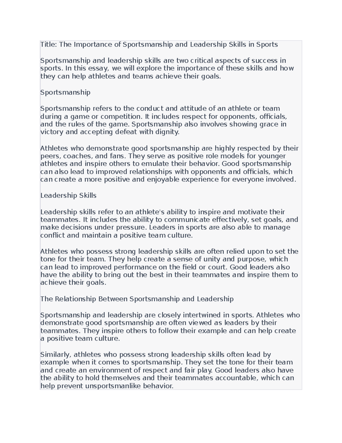 The Importance of Sportsmanship and Leadership Skills in Sports - Title ...