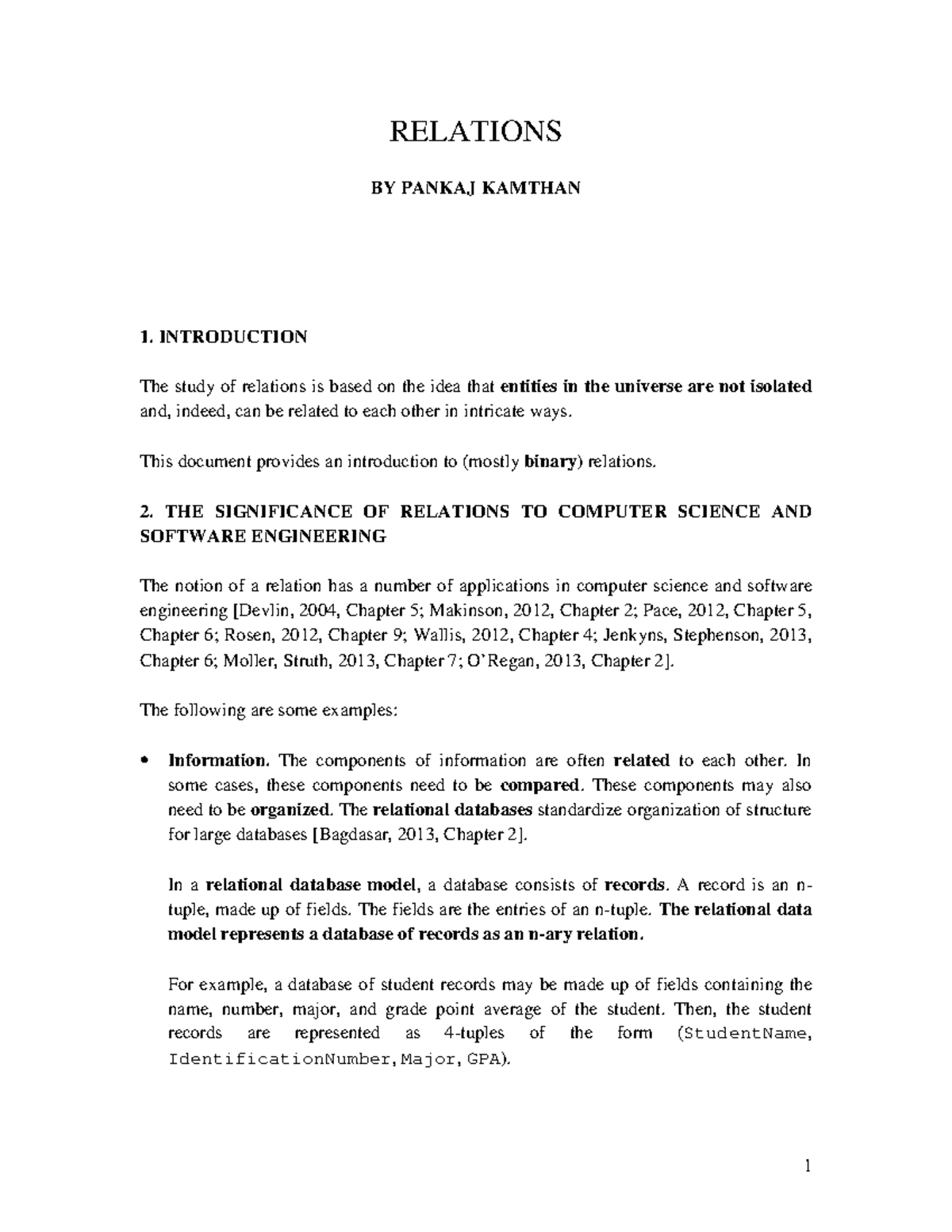 Lecture notes - relations - RELATIONS PANKAJ KAMTHAN 1. INTRODUCTION ...