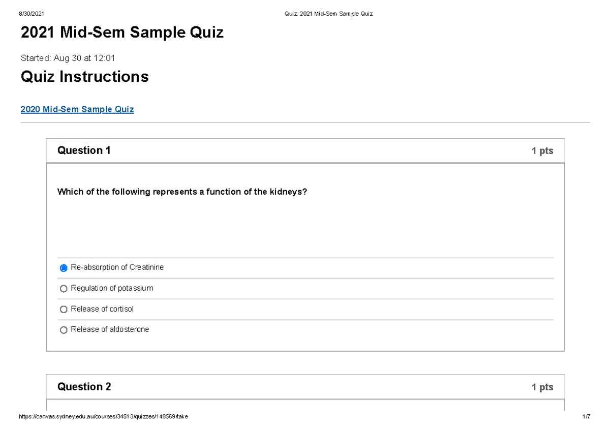 Quiz 2021 Mid-Sem Sample Quiz - 2021 Mid-Sem Sample Quiz Started: Aug 30 at 12: Quiz ...