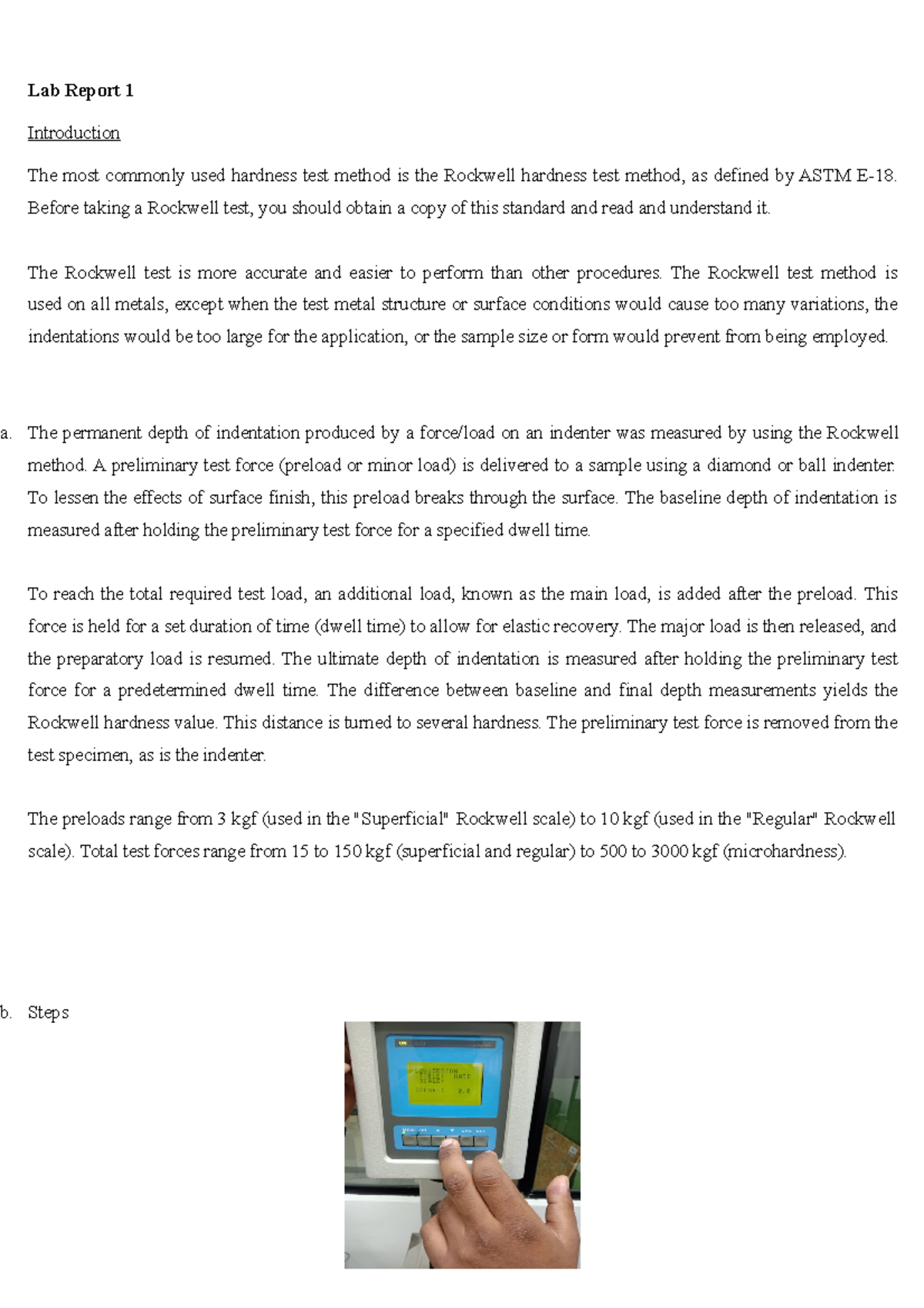 Material science - ASSINGMENT 1 - Lab Report 1 Introduction The most ...