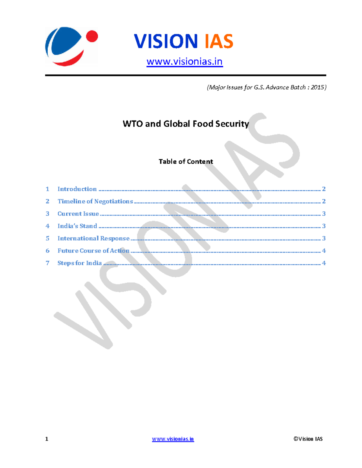 WTO and Global Food Security Final - VISION IAS visionias (Major Issues ...