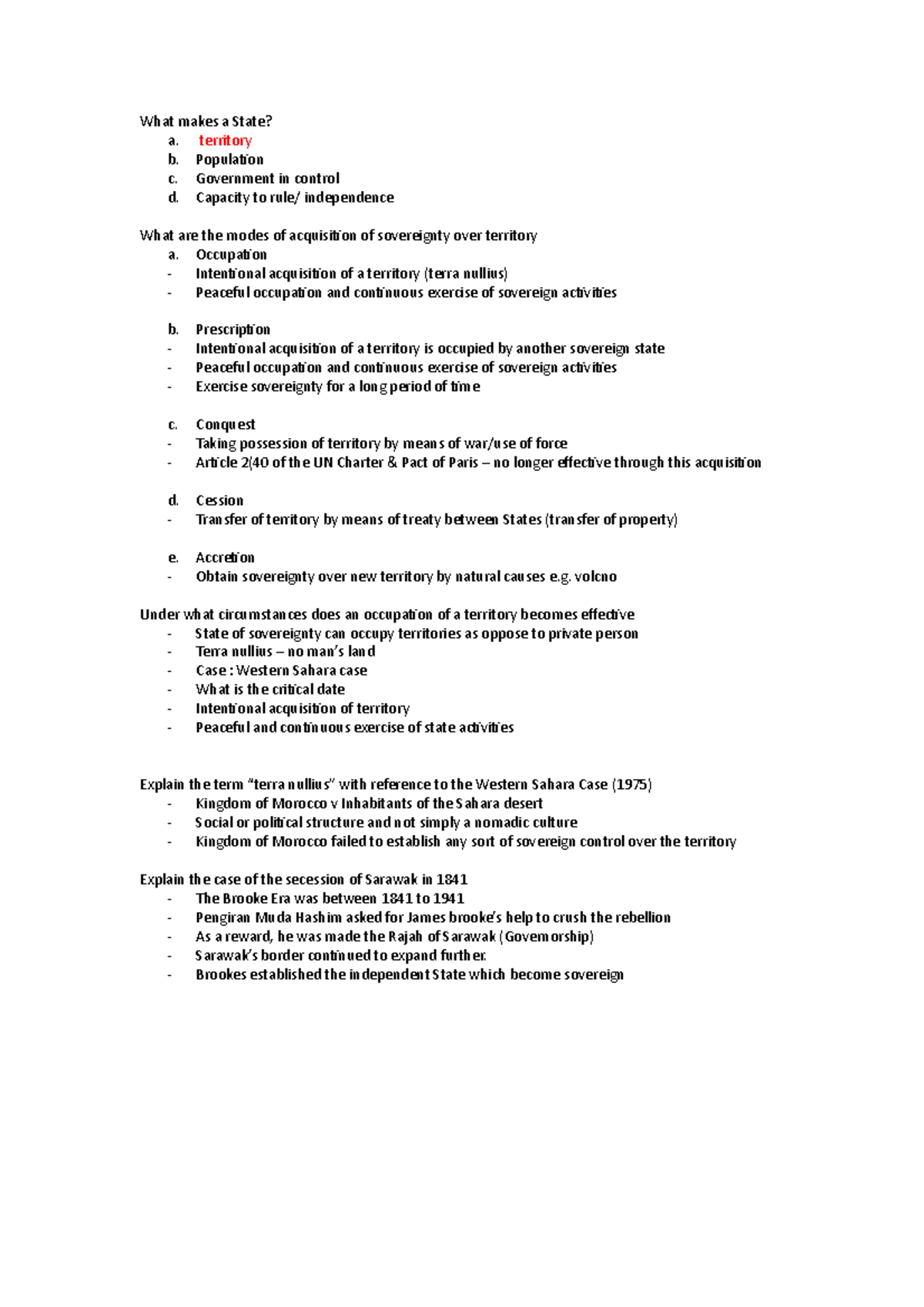 Public tutorial 3 - What makes a State? a. territory b. Population c ...