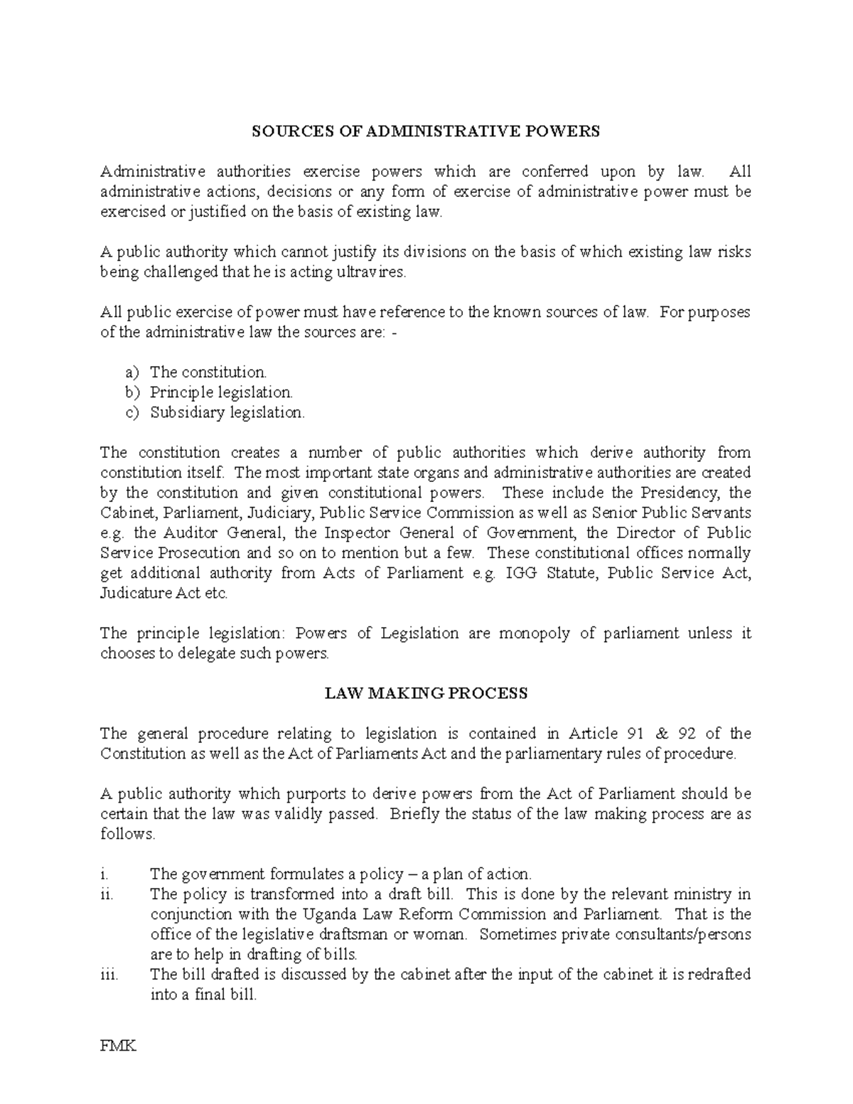 Sources of Administrative Law - SOURCES OF ADMINISTRATIVE POWERS ...