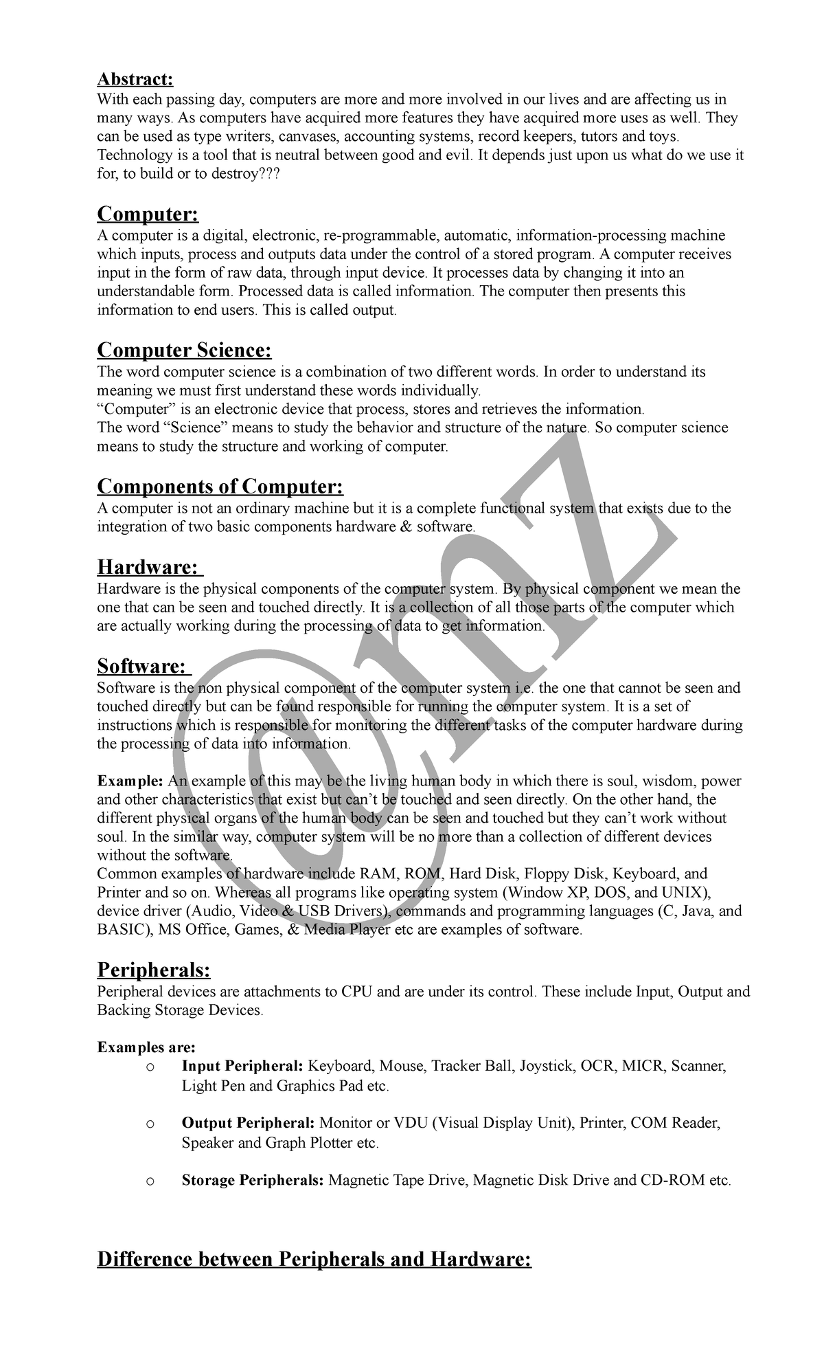 3rd Year Introduction To Computers - Abstract: With each passing day ...