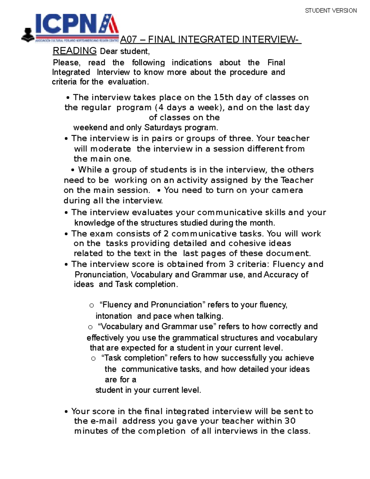 A07- Student version 1 - entrevista - STUDENT VERSION A07 – FINAL ...