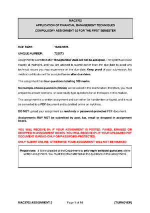 MAC3702 Assignment 2 Semester 2 - 1 Department of Management Accounting MAC SEMESTER 2 IMPORTANT ...