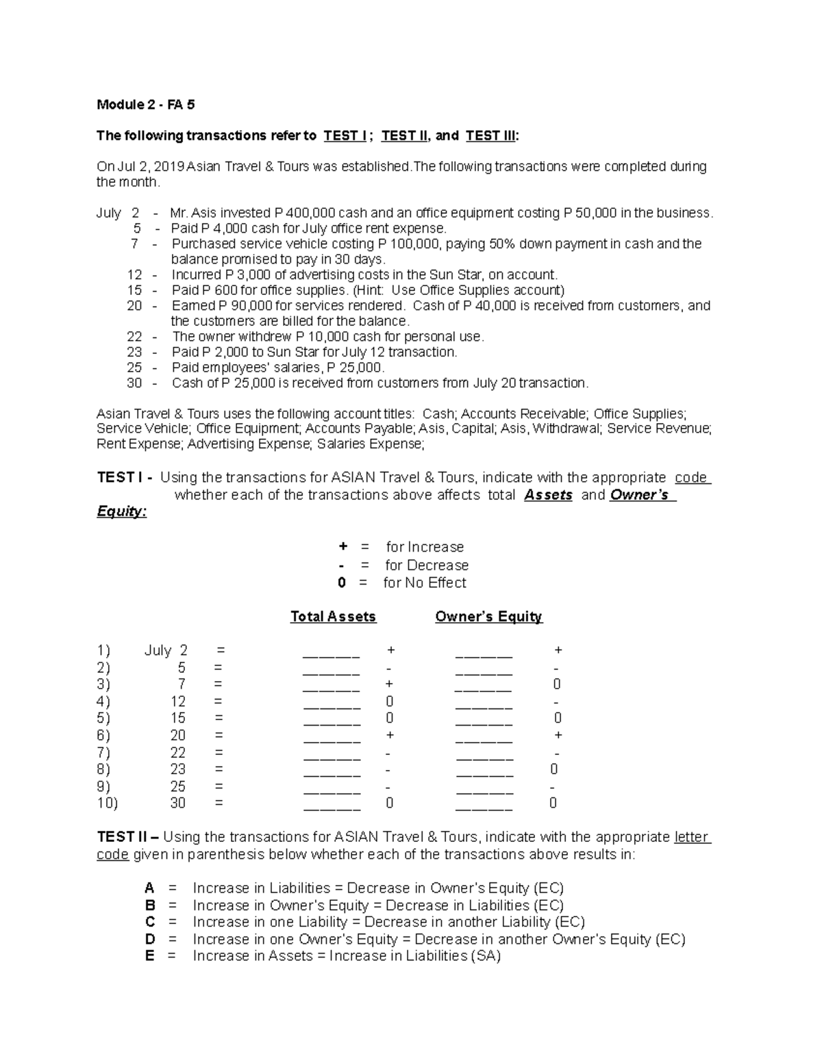 Module 2 - FA 5 Answers - Practice material - Module 2 - FA 5 The ...