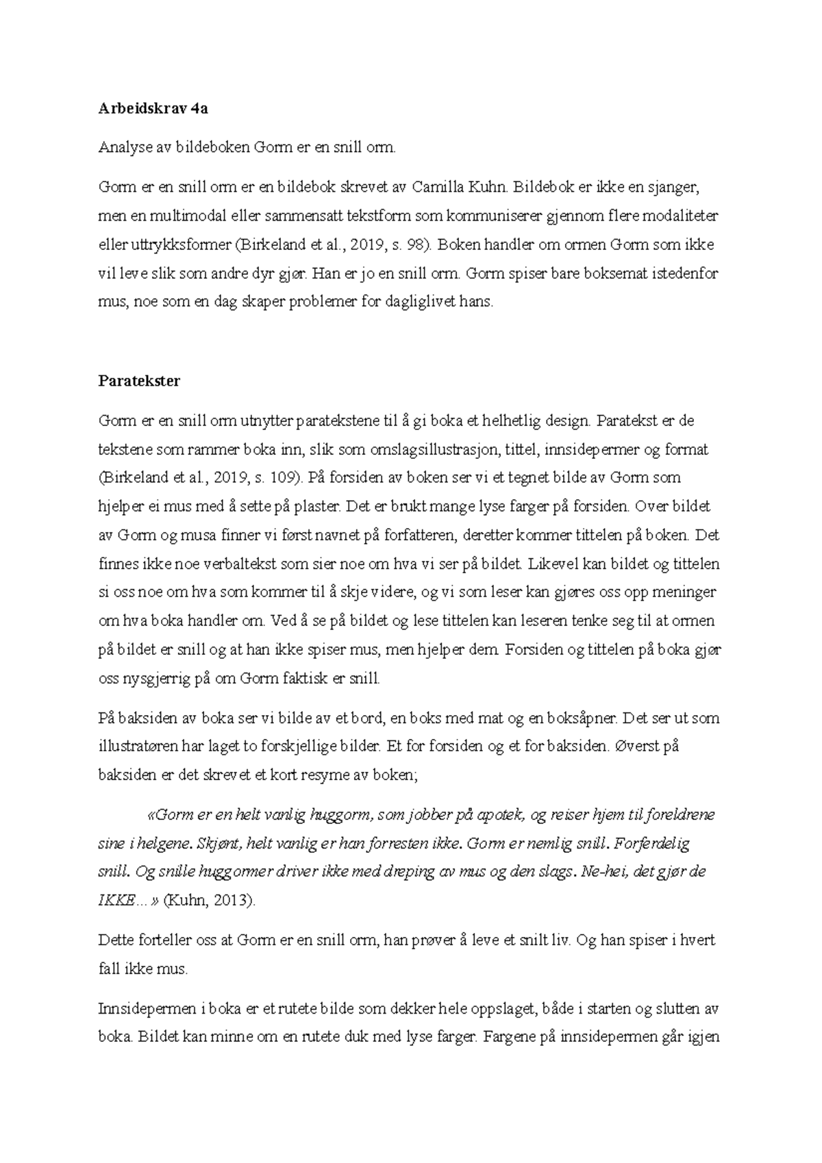 Arbeidskrav 4a - Bildebokanalyse av barneboken Gorm er en snill orm ...