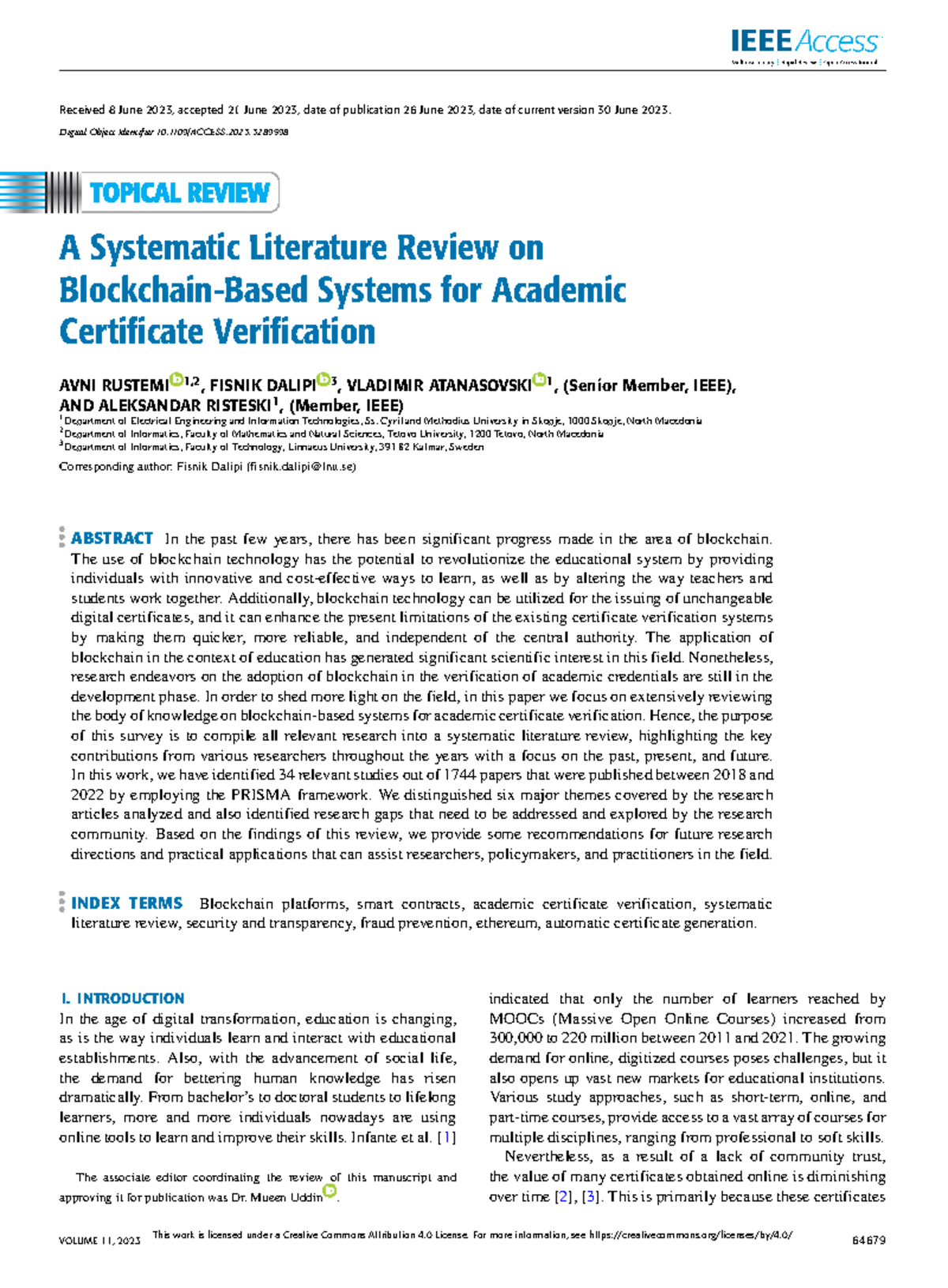 A Systematic Literature Review On Blockchain Based Systems For Academic