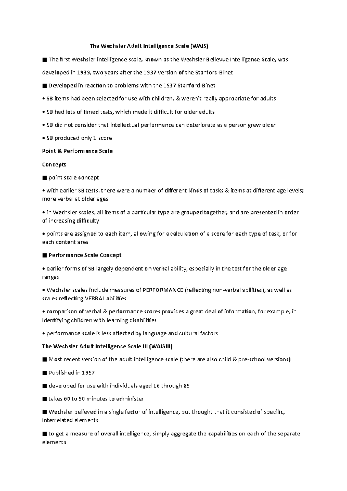 Document (15) - The Wechsler Adult Intelligence Scale (WAIS) The first ...