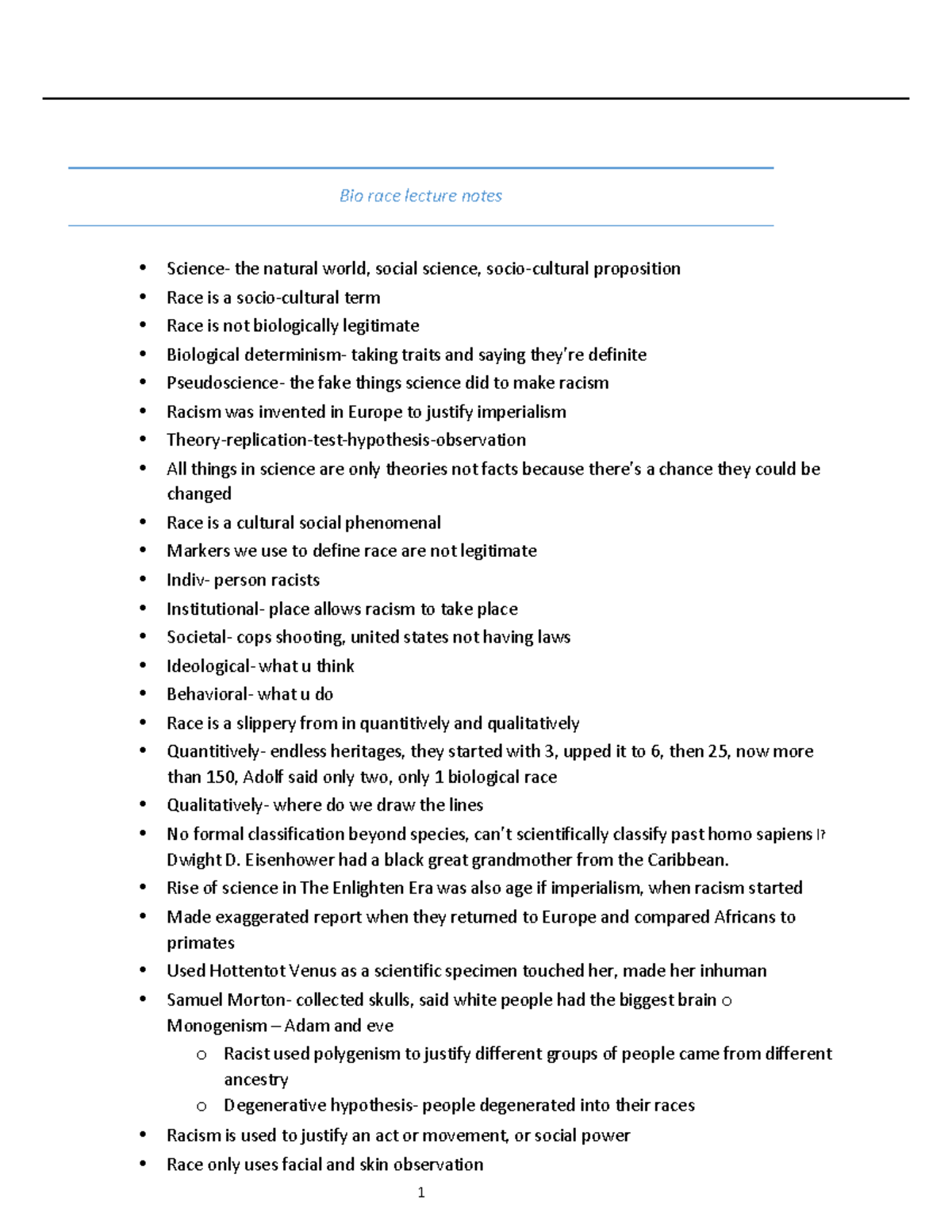 Bio race lecture notes - Eisenhower had a black great grandmother from ...