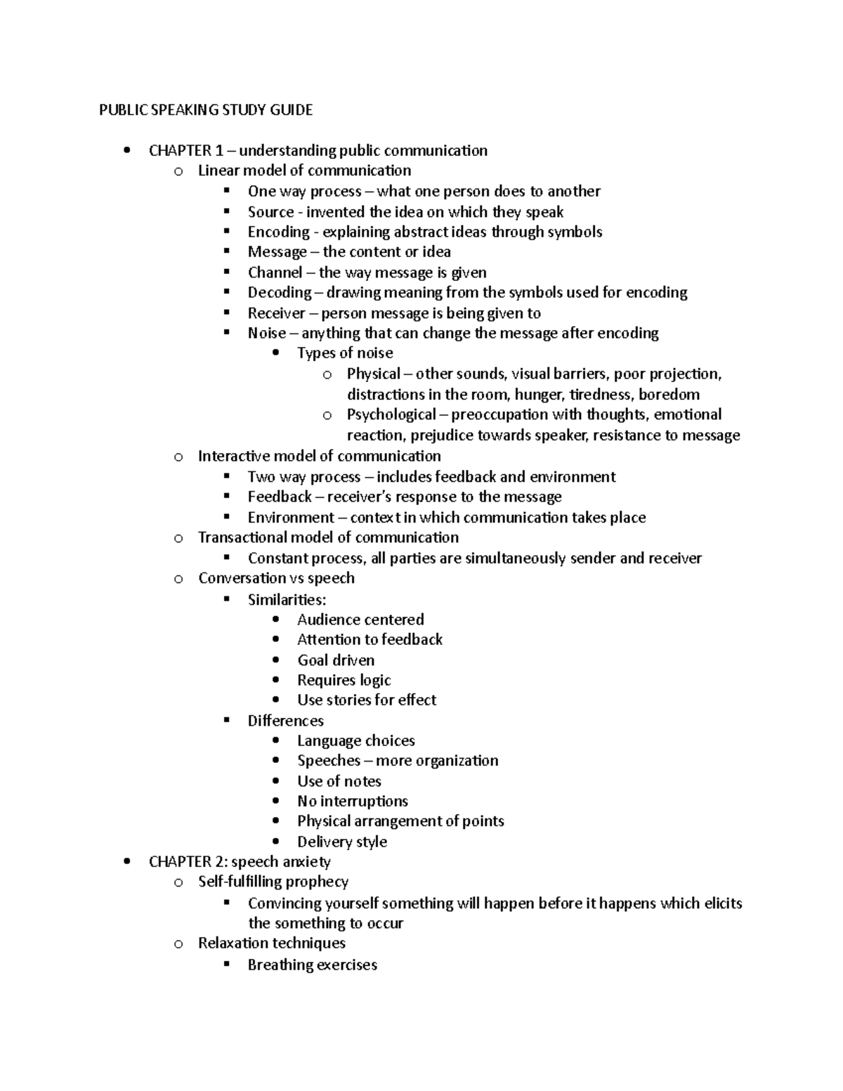 Public Speaking Final Study Guide - PUBLIC SPEAKING STUDY GUIDE CHAPTER 1 – understanding public ...