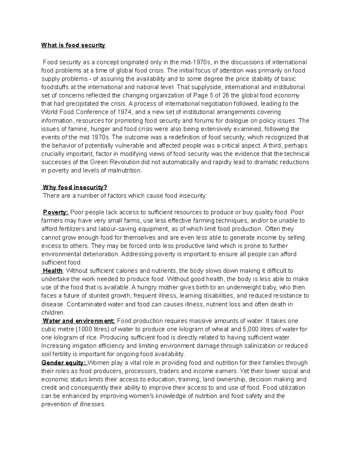 Food security - English Notes - What is food security Food security as ...