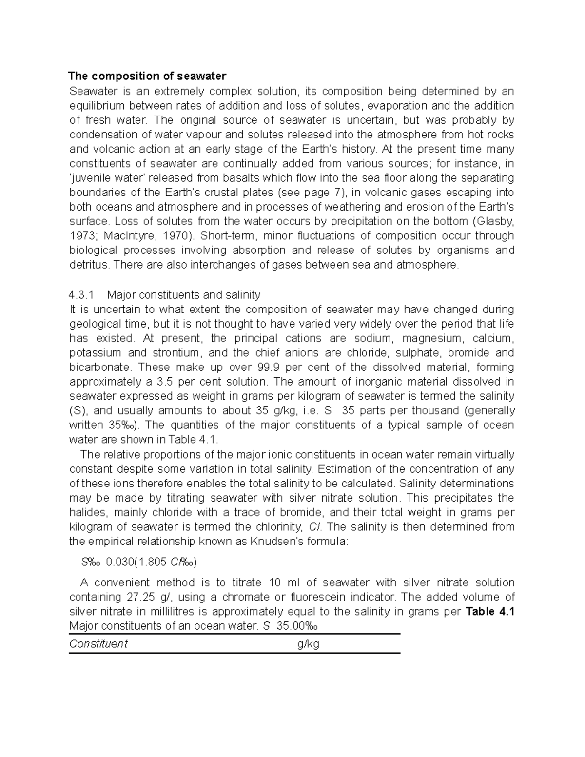 The Seawater Habitat – physical and chemical conditions - The ...