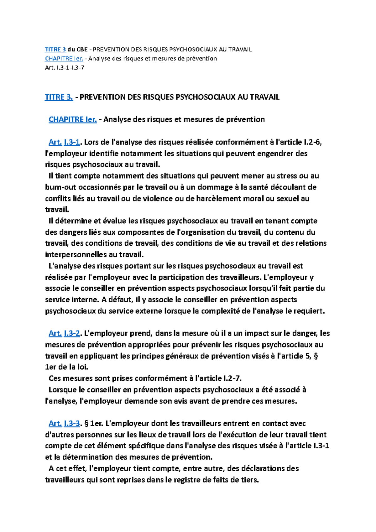 Prevention DES Risques Psychosociaux AU Travail (complément) - TITRE 3 ...